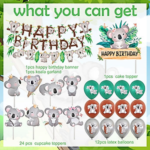 Koala Birthday Party Decorations with Cute Koala Happy Birthday Banner, Latex Balloons, Cake Cupcake Toppers for Koala Birthday Party Jungle Animal Party Supplies