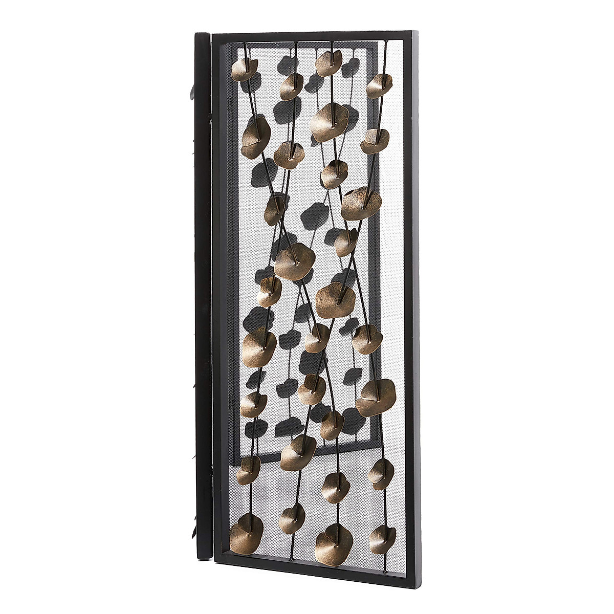 Deco 79 Metal Floral Foldable Mesh Netting 3 Panel Fireplace Screen with 3D Floral on Vines, 56" x 1" x 32", Gold