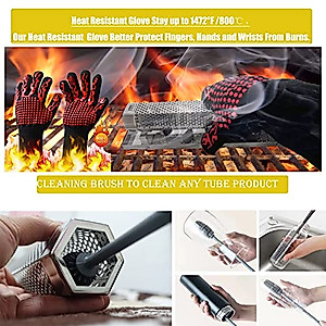 FMOON Upgraded Pellet Smoker Tube With Cold/Hot Smoking Place Platforms ,12" Wood Pellet Tube Smoker With Heat Resistant Glove and 2 Hooks and 1 Brush and 1 Smoke Tube Cover