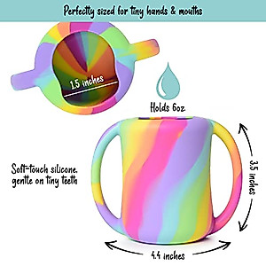 PrimaStella Unbreakable Silicone Training Cup for Toddlers (Rainbow Swirl 2 Pack)