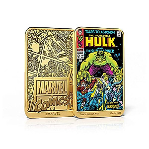 6 24K Plated Comic Book Covers Ingot Collection Featuring The Incredible Hulk in Dazzling Colors, 2.36” x 1.58” x 0.12” - Certificate of Authenticity