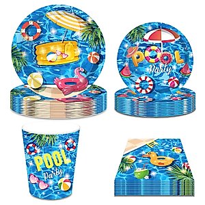 Pool Party Decorations,Summer Party Decorations,Beach Party Decorations Include Pool Party Plate,Dessert Plates,Cups,Napkins (16 Guests)