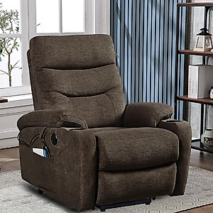 HLRAHOME Electric Power Lift Recliner Chair Sofa with Massage and Heat,3 Positions,2 Side Pockets and Cup Holders,USB Ports, High-end Quality Fabric for Home Living Room Bedroom Brown