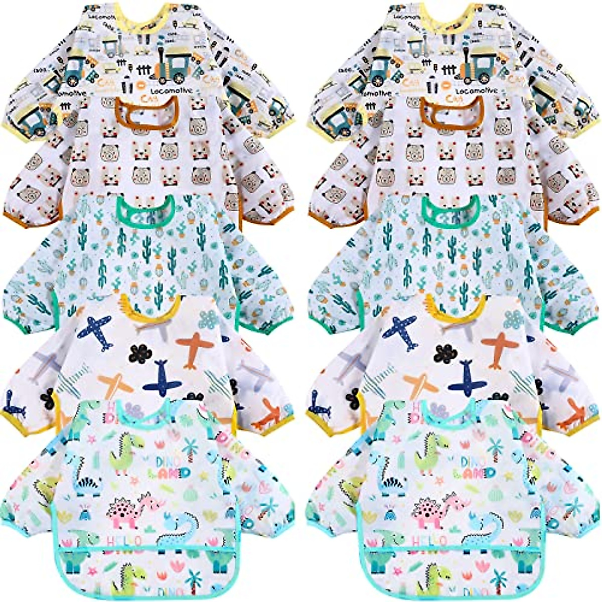 Yahenda 10 Packs Long Sleeve Baby Bibs Waterproof Sleeve Bib Baby Smock for Eating Soft Toddler Bib Baby Feeding Bib for 6-24 Month((Cute Style))