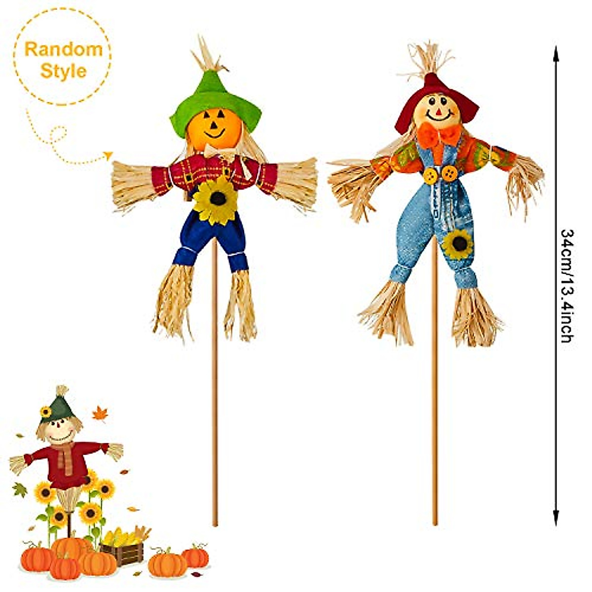 6 Pieces Mini Scarecrow on a Stick Fall Decoration Small Scarecrow Thanksgiving Decor Autumn Fall Harvest Standing Scarecrow Decor for Autumn, Halloween, Thanksgiving, Garden, Home, Yard, Porch()