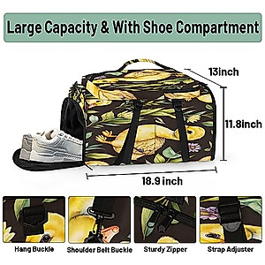 Yellow Duckling Flowers Vintage Style Gym Duffle Bag for Traveling Sports Tote Gym Bag with Shoes Compartment Water-resistant Workout Bag Weekender Bag Backpack for Men Women