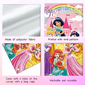 Princess Girls Birthday 36x72inch Door Cover Banner Cartoon Princess Pink Rainbow Castle Party Porch Sign Decor Kids1st 2nd Happy Birthday Indoor Outdoor Decoration Supplies