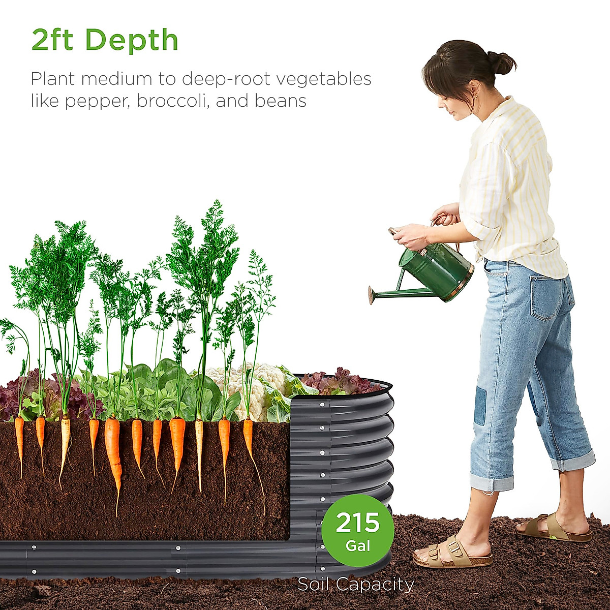 Best Choice Products 8x2x2ft Metal Raised Garden Bed, Oval Outdoor Deep Root Planter Box for Vegetables, Herbs w/ 4 Support Bars, 215 Gal Capacity - Charcoal