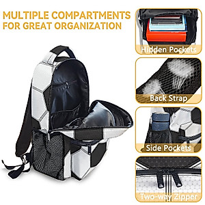 NICEFORNICE Soccer Kids Backpack with Lunch Box, Set of 3 School Backpacks Matching Combo, Cute Black Bookbag and Pencil Case Bundle