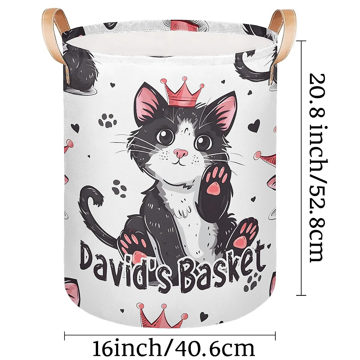 Personalized Laundry Basket, Custom Gift Laundry Hamper, Collapsible Nursery Waterproof Laundry Baskets, Dirty Clothes Toy Hamper with Handles Princess Cats Pattern