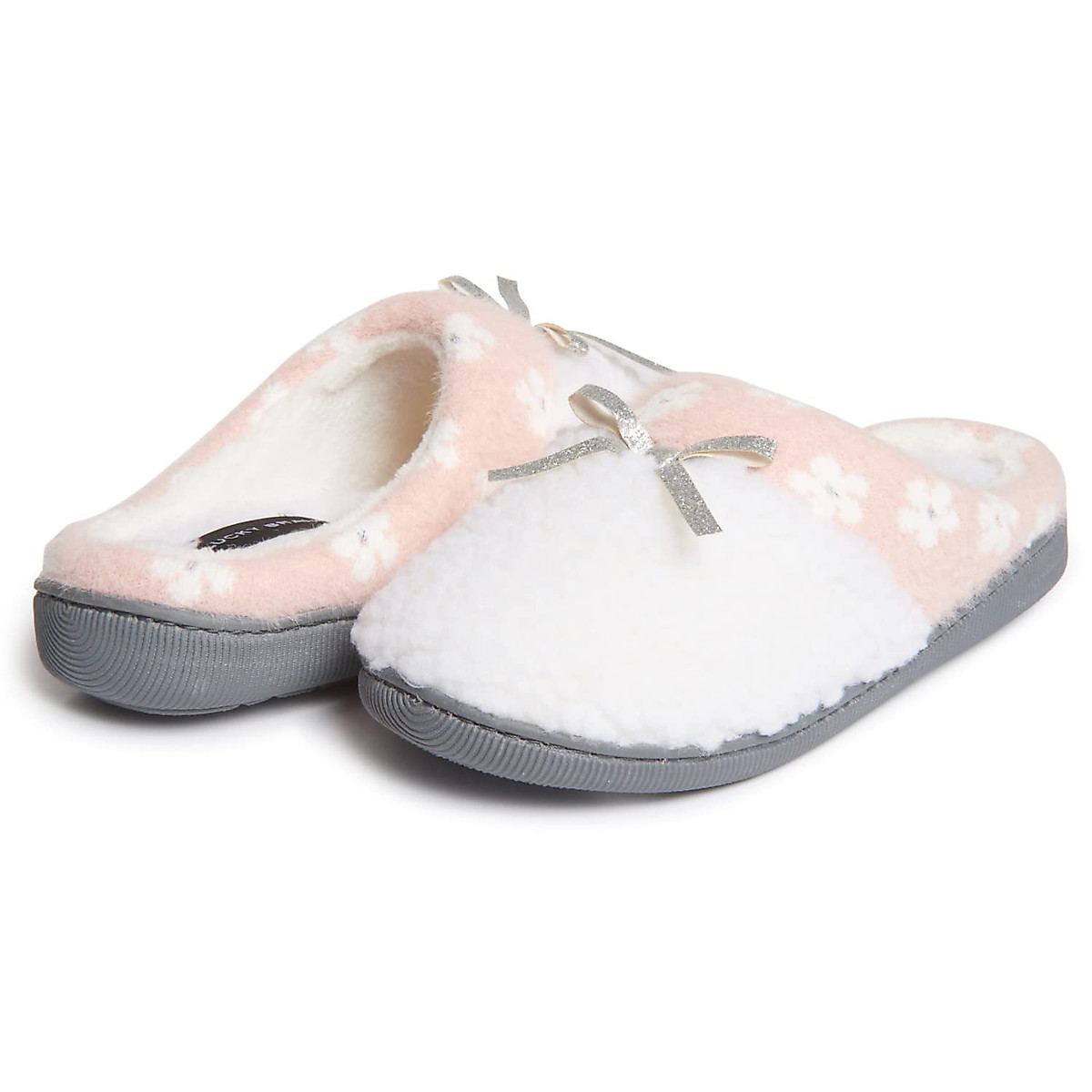 Lucky Brand Little Girls Floral Collar Bow Sherpa Clog Slippers, Kids Fuzzy Cozy Warm Slip On Bedroom Slipper House Shoes, Pink, Size 2-3