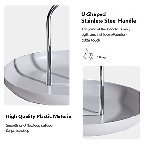 Tynulox Plastic Serving Tray with Stainless U-Handle, Grey Rectangle Portable Tray Modern Decorative Tray for Storing Food, Coffee, Cosmetics in Bedroom, Kitchen, Living Room, 1 Pcs.