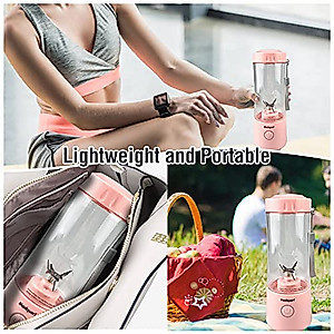 Modquen Portable Blender, 14 oz Personal Size Blender for Shakes and Smoothies, 220 Watt BPA-Free Mini Blender Cup, USB Rechargeable Cordless Blenders (Pink)