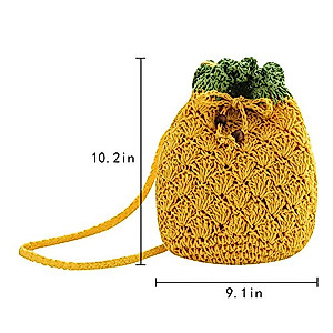 Goclothod Mini Handbag Cute Fruit Straw Cross-body Bag Weave Summer Beach Travel Satchel Shoulder Bag Phone Pouch Coin Purse (Pineapple)