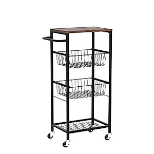 NORCEESAN Rolling Storage Cart 4 Tier Kitchen Cart on Wheels Metal Mobile Utility Cart with Storage Basket Shelf Bathroom Organizer Cart with Handle Pantry Trolley Cart with Tabletop for Home Office
