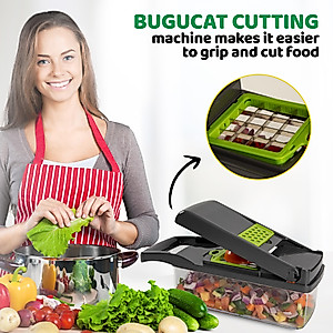 Pro Food Chopper, Multifunctional 12 in 1, Vegetable Chopper, Veggie Chopper with 8 blades, Kitchen Vegetable Slicer Dicer Cutter, Veggie Chopper with Container, Vegetable Cutter, Includes 3 Bonus