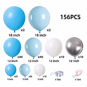 Balloon Garland Arch Kit - Blue White and Silver Balloons for Wedding Bridal Shower Birthday Party Baby Shower Decoration