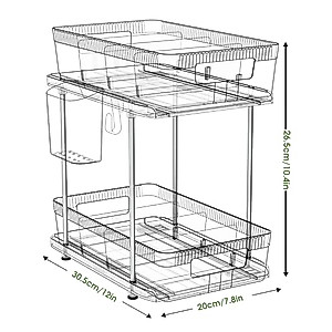 NIHEHAG 2 Tier Clear Under the Sink Organizer-Slide-Out Bathroom Cabinet Organizer With Hook/Cup/Dividers Acrylic Under Bathroom Sink Organizer and Storage for Medicine, Kitchen, Pantry, Cabinet