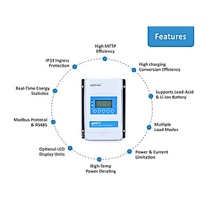EPEVER XTRA2210N Series MPPT Solar Charge Controller, 20A Max Charge/Discharge, High-Efficiency Energy Conversion, Ideal for Off-Grid PV Systems