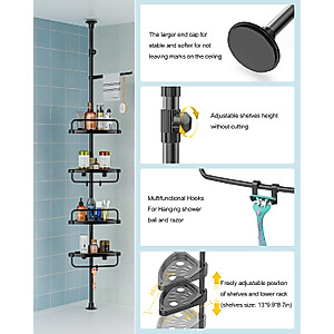 ADOVEL 4 Layer Corner Shower Caddy, Stainless Steel ​Constant Tension Pole Shower Organizer, Adjustable Corner Shower Shelf, Rustproof 3.3 to 9.8 ft