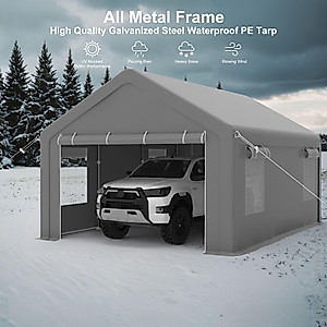 Carport 10x20ft Portable Upgraded Garage，Heavy Duty Carport with 2 Roll-up Doors & 4 Ventilated Windows, UV Resistant All-Season Waterproof Tarp, Reinforced Steel Poles, for Car, Truck, Boat