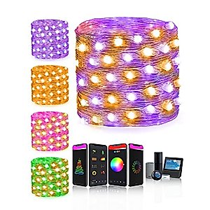 Probro Smart Fairy Lights, 66ft WiFi Dynamic Halloween Lights Work with Alexa Google Home RGB Color Changing Christmas Lights Outdoor 44 Modes Music Sync String Lights Bedroom for Halloween Christmas