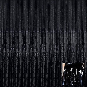 4 Pack Black Tinsel Foil Fringe Curtain Backdrop, 3.28Ft x 6.56Ft Metallic Streamers for Photo Booth Props Wedding Bridal Shower Bachelorette Birthday Halloween Christmas Party Decoration