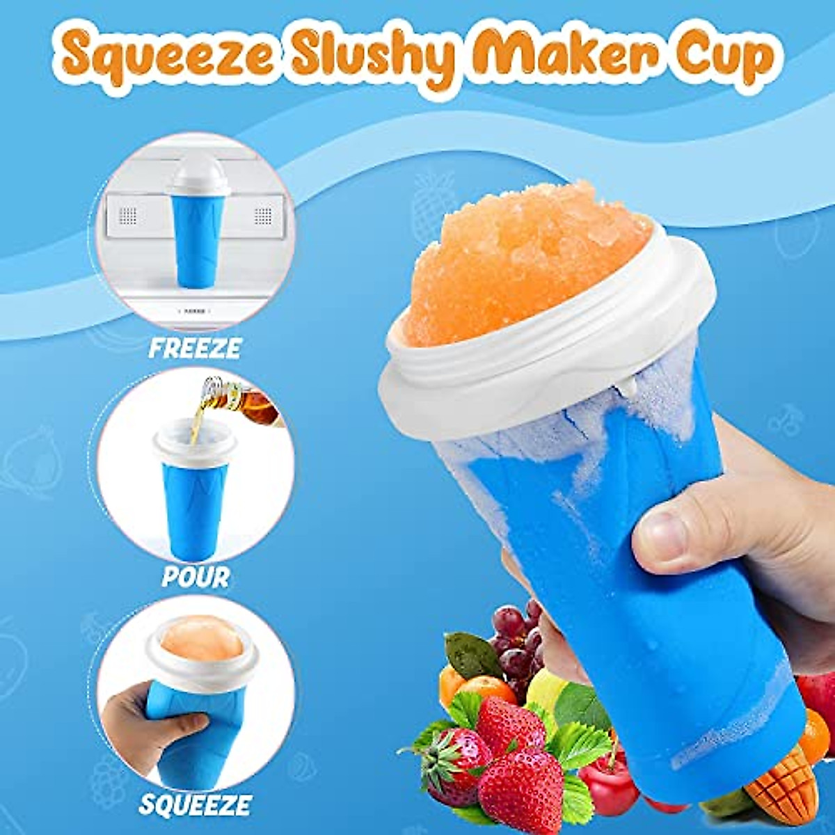 Slushie Maker Cup - TIK TOK Quick Frozen Magic Cup, Double Layers Slushie Cup, DIY Homemade Squeeze Icy Cup, Fasting Cooling Make And Serve Slushy Cup For Milk Shake, Smoothies, Slushies - Blue…