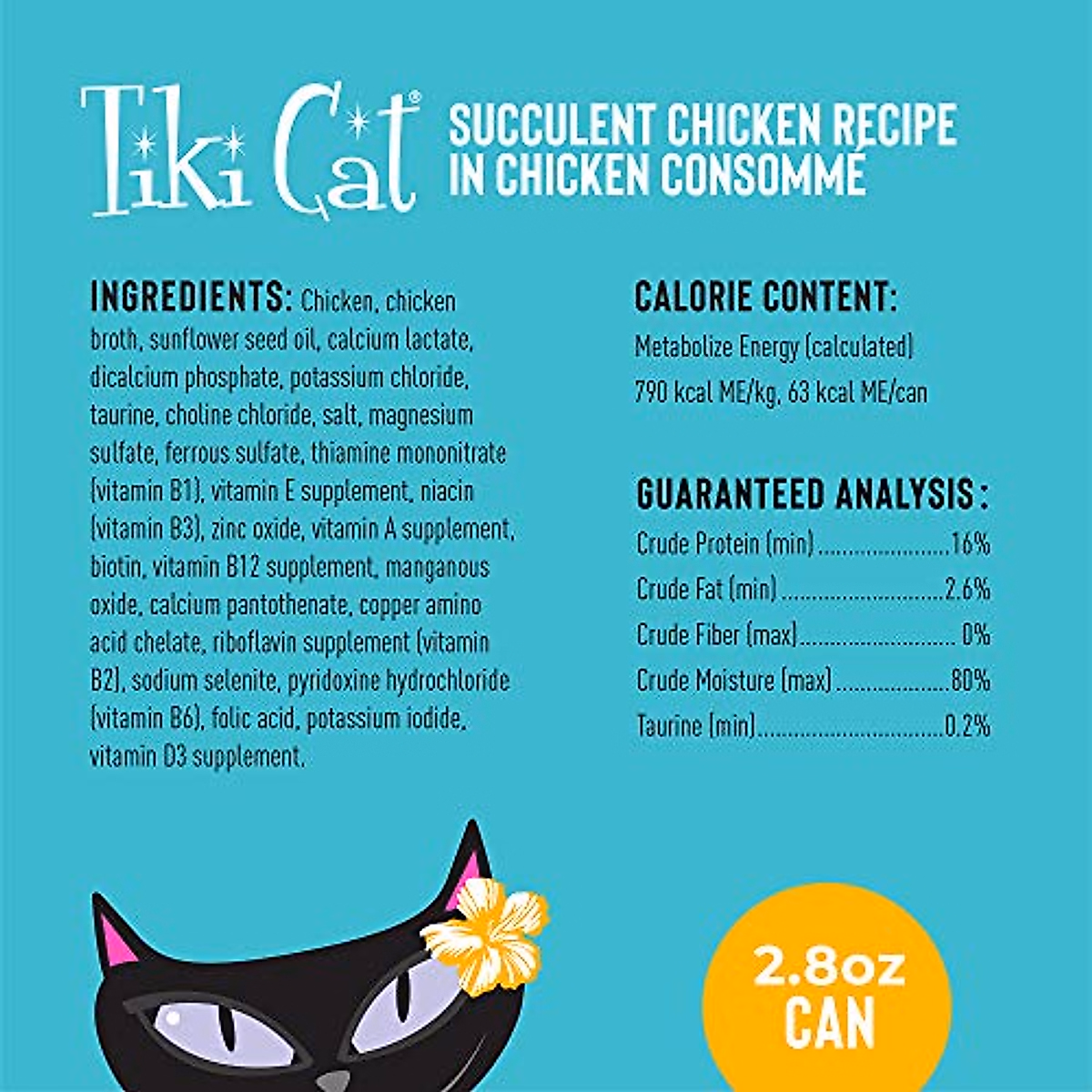Tiki Cat Luau Shredded Meat, Succulent Chicken Recipe in Chicken Consumme, Grain-Free Balanced Nutrition Wet Canned Cat Food, For All Life Stages, 2.8 oz. Cans (Case of 12)