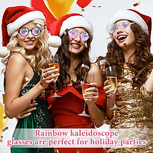 Yunsailing 9 Pairs Kaleidoscope Rave Glasses with 9 Beaded Glasses Strap Rainbow Rave Goggles Prism Fun Sunglasses Eyeglass Chain for Carnival Party Festival Accessories
