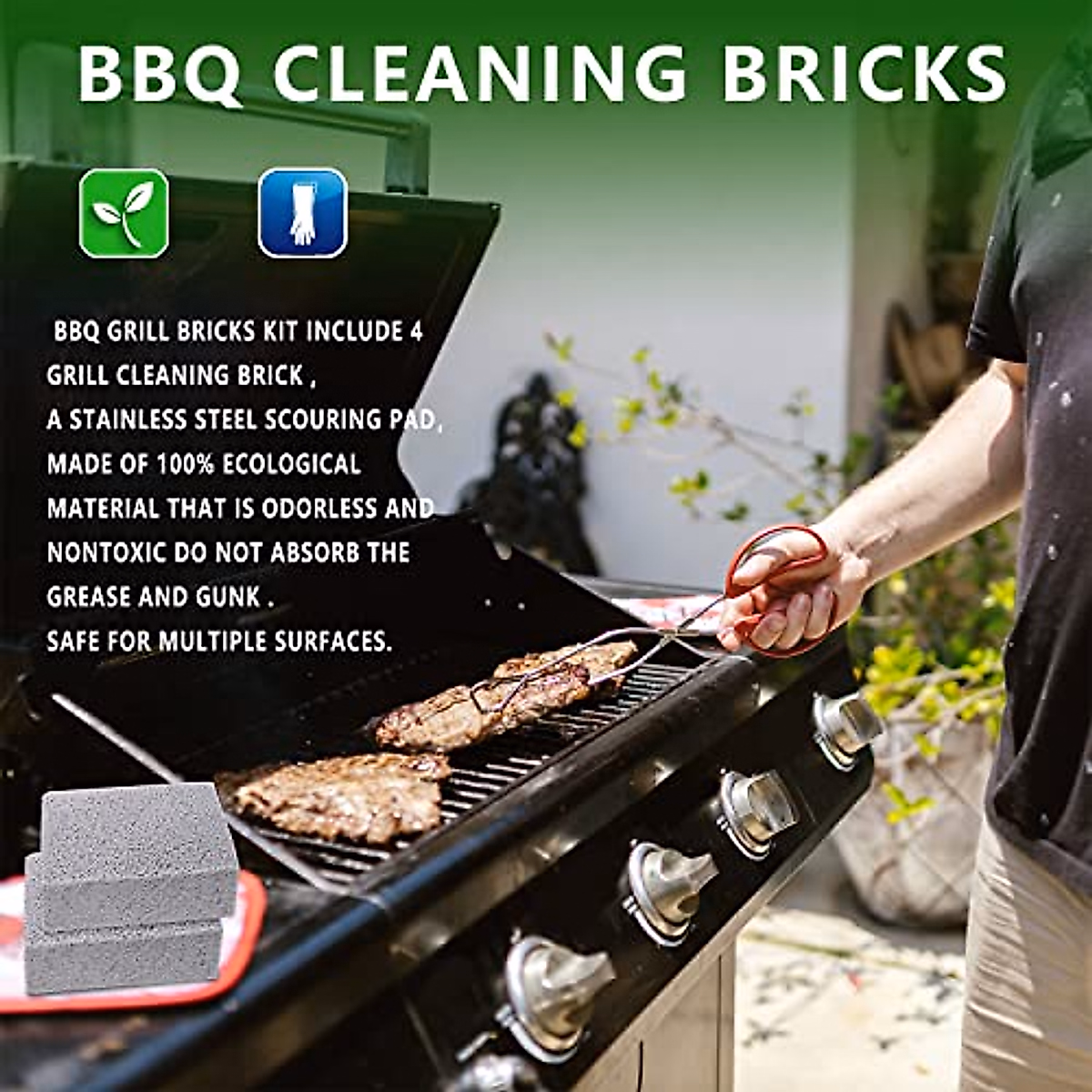 SPE HEALTH PRO Grill Stone Cleaning Block Grill Brick Cleaning Stone Grill Cleaning Brick Block BBQ Grill Cleaner Brick Pumice Stone Cleaning-4 Pack