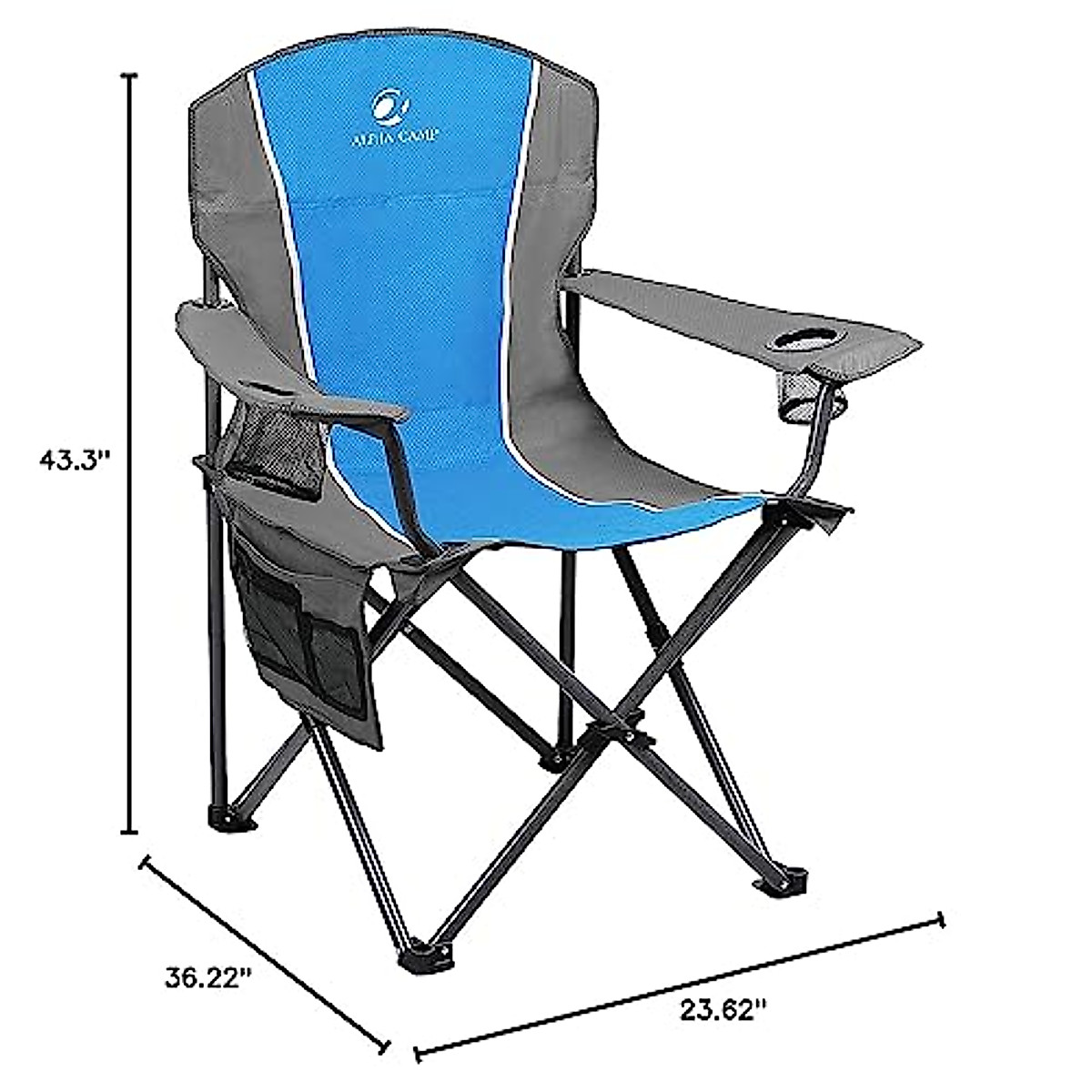 ALPHA CAMP Oversized Outdoors Folding Camping Chair Heavy Duty Padded Arm Chair with Cup Holder and Storage Bag, 350 LBS Weight Capacity (Blue Grey)