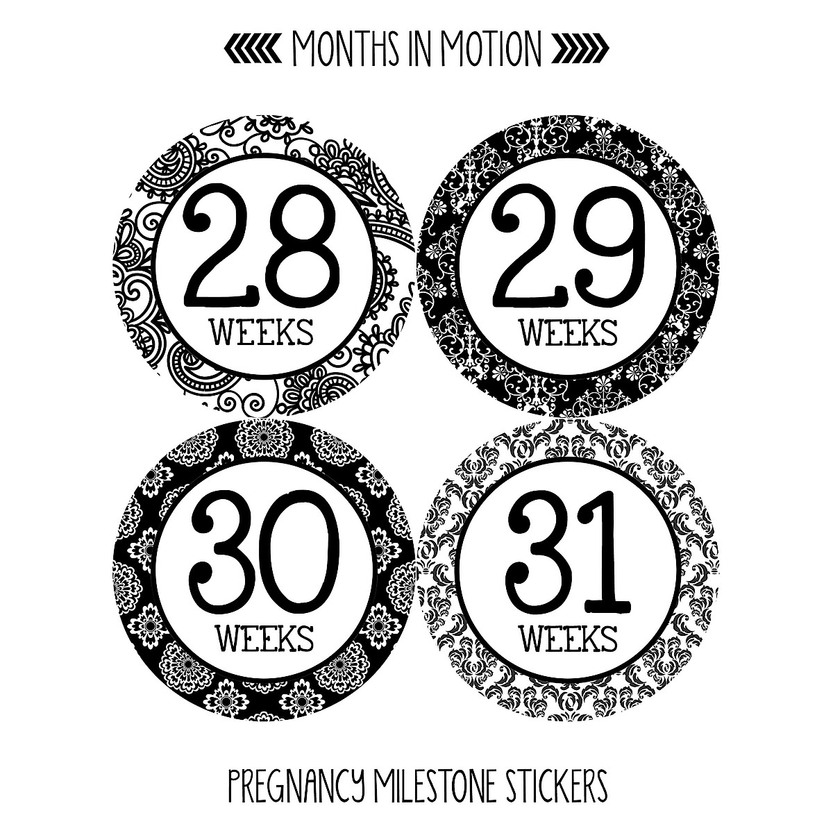 Months In Motion Pregnancy Weekly Belly Growth Stickers - Week to Week Pregnant Expecting Photo Prop - Maternity Keepsake - Baby Bump - Large Set of 36 Weekly Photo Sticker