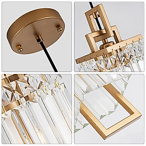 lighceac Modern Gold Pendant Light Fixtures for Kitchen Island and Dining Room, Industrial Small Hanging Crystal Chandelier Light Fixture for Bedroom Entryway Living Room Foyer Hallway 3-Pack