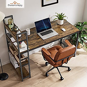 Desk Computer Desk with Shelves, Home Office Desks Table 47 Inch PC Desk Bedroom Desk Work Desk Study Desk Wood Desk with Storage Removable Middle Shelf for Dorm, Student, Gaming