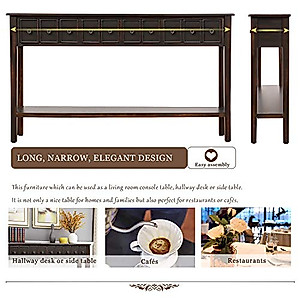 Lifeand Rustic Entryway Console, 60" Long Sofa Table with Two Different Size Drawers and Bottom Shelf for Storage, Black
