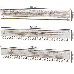 MyGift 3 Piece Hanging Jewelry Rack for Wall, Whitewashed Wood Jewelry Organizer with Brass Metal Hooks and Rod for Holding Earrings, Bracelets, and Necklaces