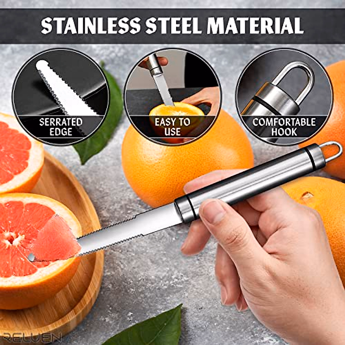 Reluen Stainless Steel Grapefruit Knife Curved Knife - Grapefruit Knife Curved Serrated Bread Knife Kitchen Knifes Small Knives Fruit Knife Stainless Steel Chef Kitchen Knife Curved Carving Tool