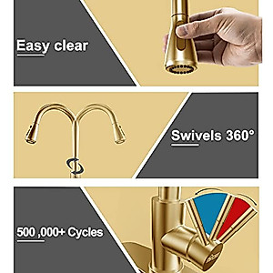 Mitcent Kitchen Faucet with Pull Down Sprayer 16 Inch, Champagne Bronze, with Deck Plate, High Arc Single Handle, 1 or 3 Holes, Stainless Steel for Kitchen Sink