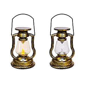 LED Vintage Flickering Solar Hanging Lantern Outdoor Light Rechargeable Retro Oil Lamp Portable Tent Garden Camping Tree Wall Nightlight Halloween Christmas Decorations 1 pcs