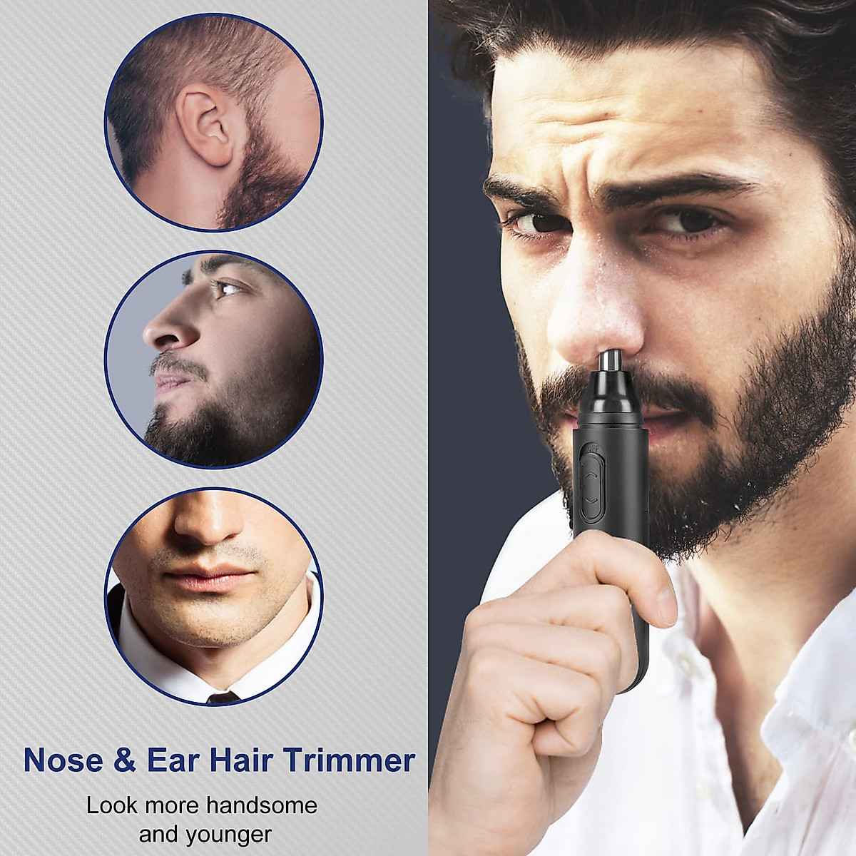 Nose Hair Trimmer, Professional Painless Nose and Ear Hair Trimmer for Women Men Waterproof Stainless Steel Head Dual Edge Blades Nose Hair Remover Mute Efficient Battery-Operated Easy Cleansing