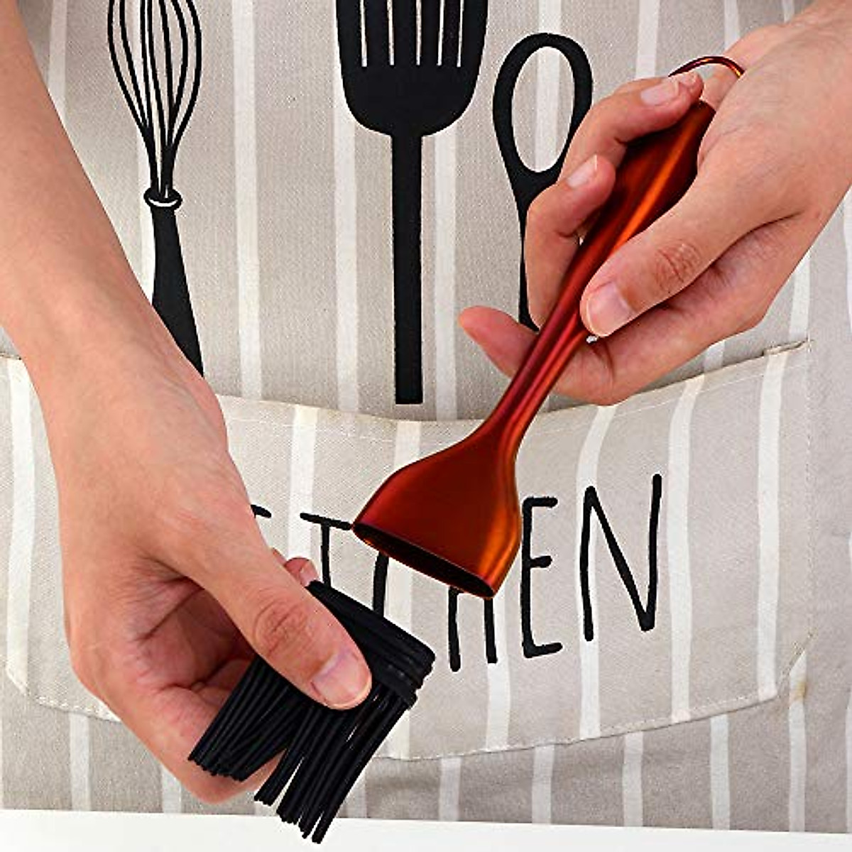 2 Pack Grill Basting Brush with 2 Pack Back Up Silicone Brush Heads, No Shed Bristles Stainless Steel Handles Heatproof Rust Resistant, Pastry Brushes for Kitchen Cooking BBQ, Dishwasher Safe Orange