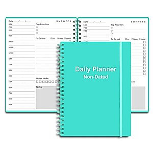 Undated Daily Planner,Undated Planner with Hourly Schedules, 150 Days To Do List Planner, A5 Daily Organizer Notebook to Increase Productivity, 5.8 × 8.2 Inch,Turquoise