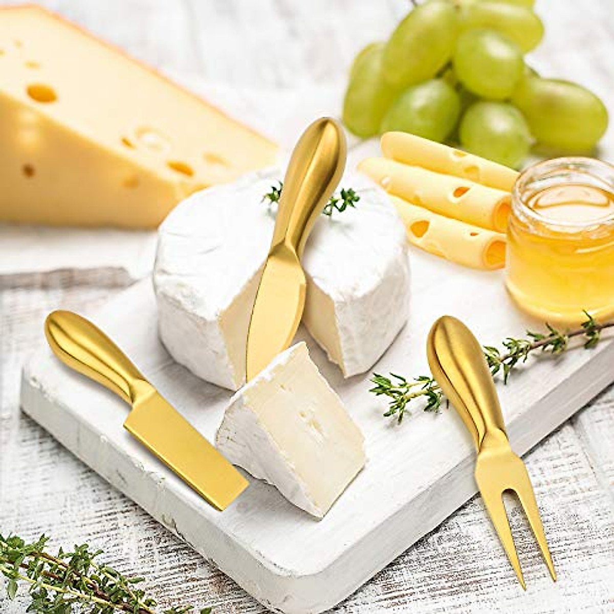 Premium 6-Piece Golden Cheese Knife Set, Stainless Steel Cheese Cutter Cheese Fork Slicer,Cheese Tool Collection, Cheese Spreaders for Christmas Gift