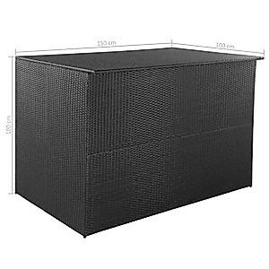 Garden Storage Box 295 Gallon | Rattan Garden Chest | Outdoor Deck Storage Container Box | Patio Cushion Box for Pillows, Garden Tools and Pool Toys | Black Poly Rattan 59" x 39.4" x 39.4"