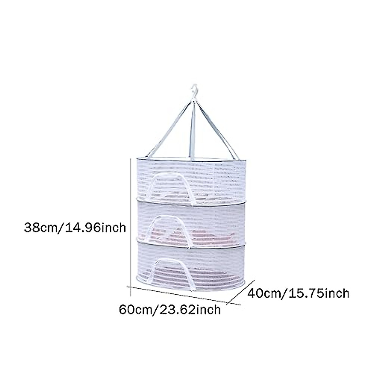 KASCLINO Herb Drying Rack 3 Layer Hanging Mesh Net, Foldable Herb Dryer Hanging Rack with Zipper, for Buds, Fruits, Hydroponics Flowers, Vegetables, Fish, Clothes, Doll(White)