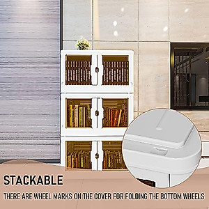 Hourleey 3 Pack Plastic Storage Bins with Lids, 19Gal Collapsible Closet Organizer Storage Boxes, Drawer Kitchen Cubes, Stackable Storage Bins, Foldable Blanket Storage with Door