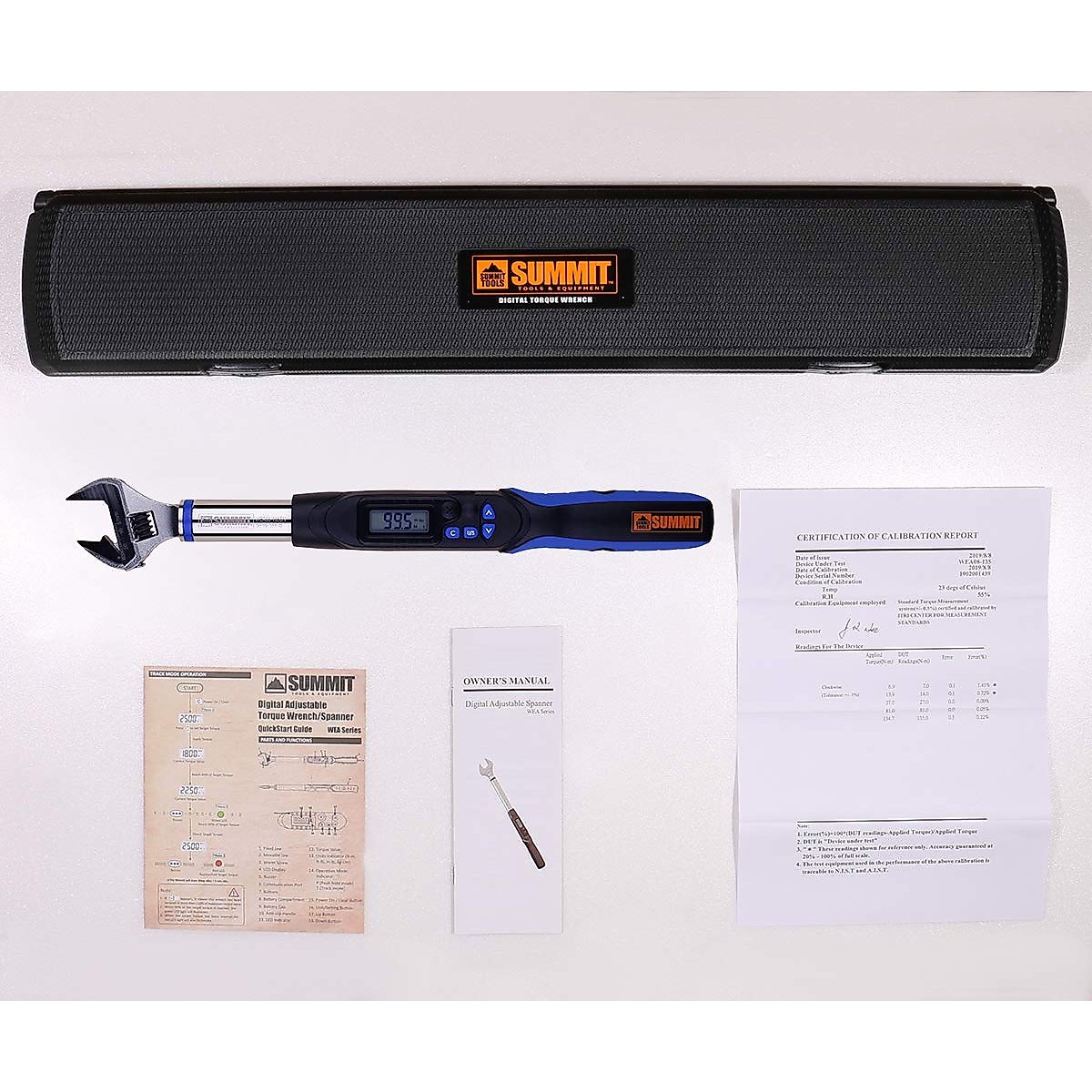 Summit Tools Adjustable Digital Torque Wrench, 5 to 99.5 ft-lb. Torque Range, 5-26 mm Adjustable Jaw, Set Target Torque, Buzzer and LED Indicators, Large LCD Display, Calibrated (WEA08-135CN)