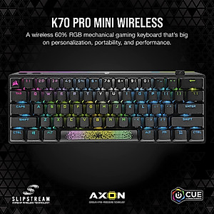 Corsair K70 PRO MINI WIRELESS 60% (CH-9189014-NA) Mechanical CHERRY MX Speed Switch Keyboard with RGB Backlighting - Black (Renewed)