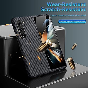 for Samsung Galaxy Z Fold 5 Carbon Fiber Case 7.6" 5G, Slim and Thin Aramid Protective Cover 0.03in 0.4oz, Lightweight, Anti-Scratch Protector, Supports Wireless Charging, Black